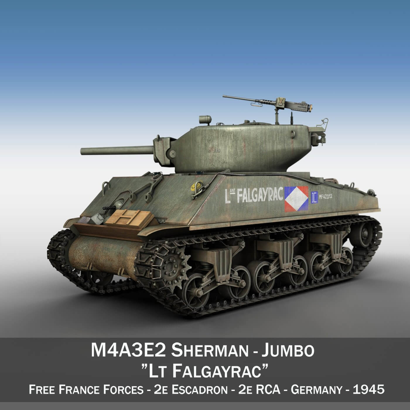 M4A3E2 - Sherman Jumbo - Lt Falgayrac 3D Model by panaristi