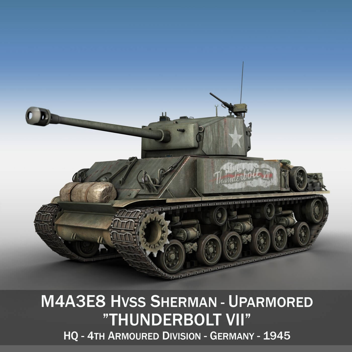 M4A3E8 HVSS Sherman - Thunderbolt VII 3D Model by panaristi