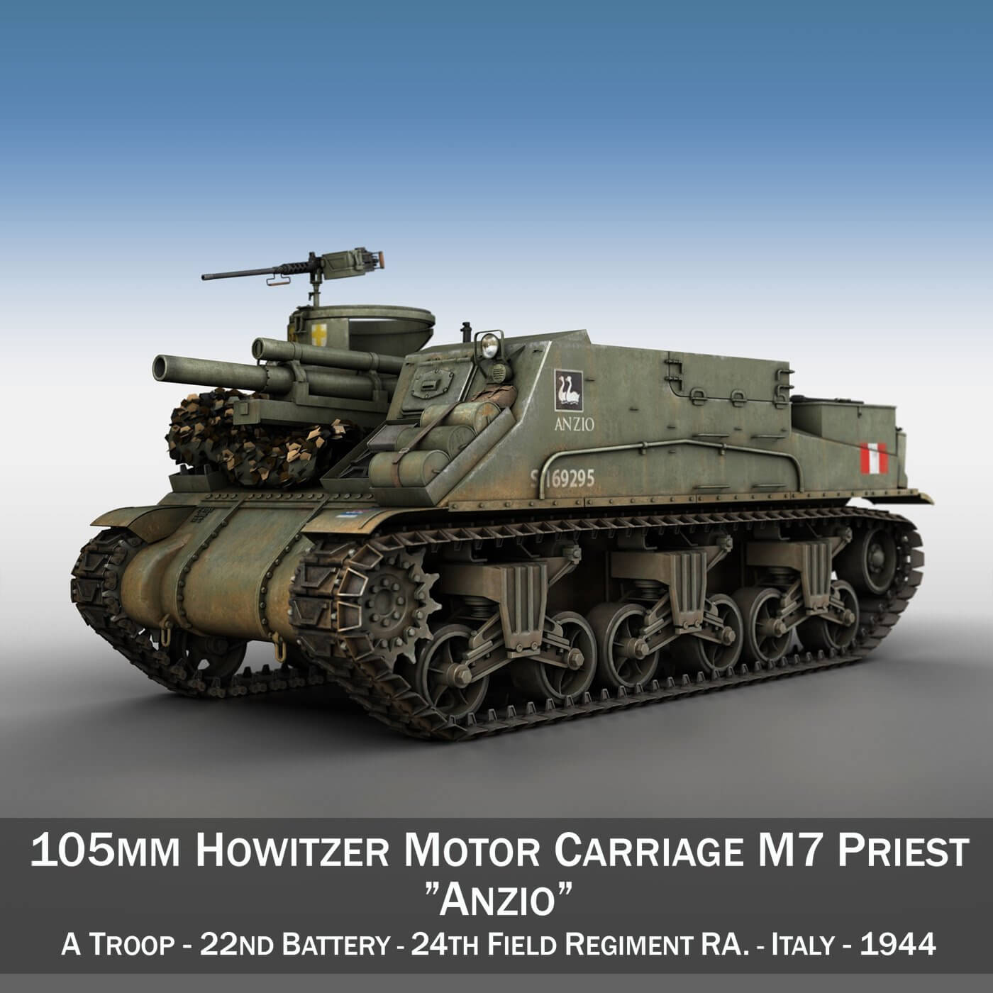 M7 Priest - British Army 3D Model by panaristi