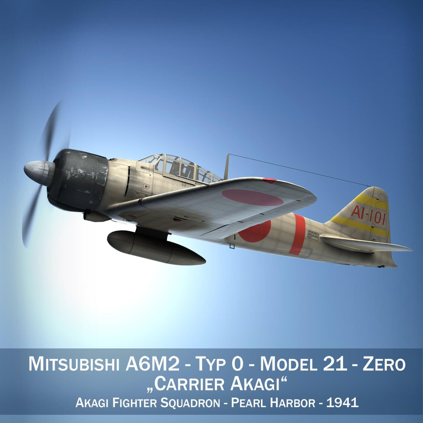 Mitsubishi A6M2 Zero - Carrier Akagi 3D Model by panaristi