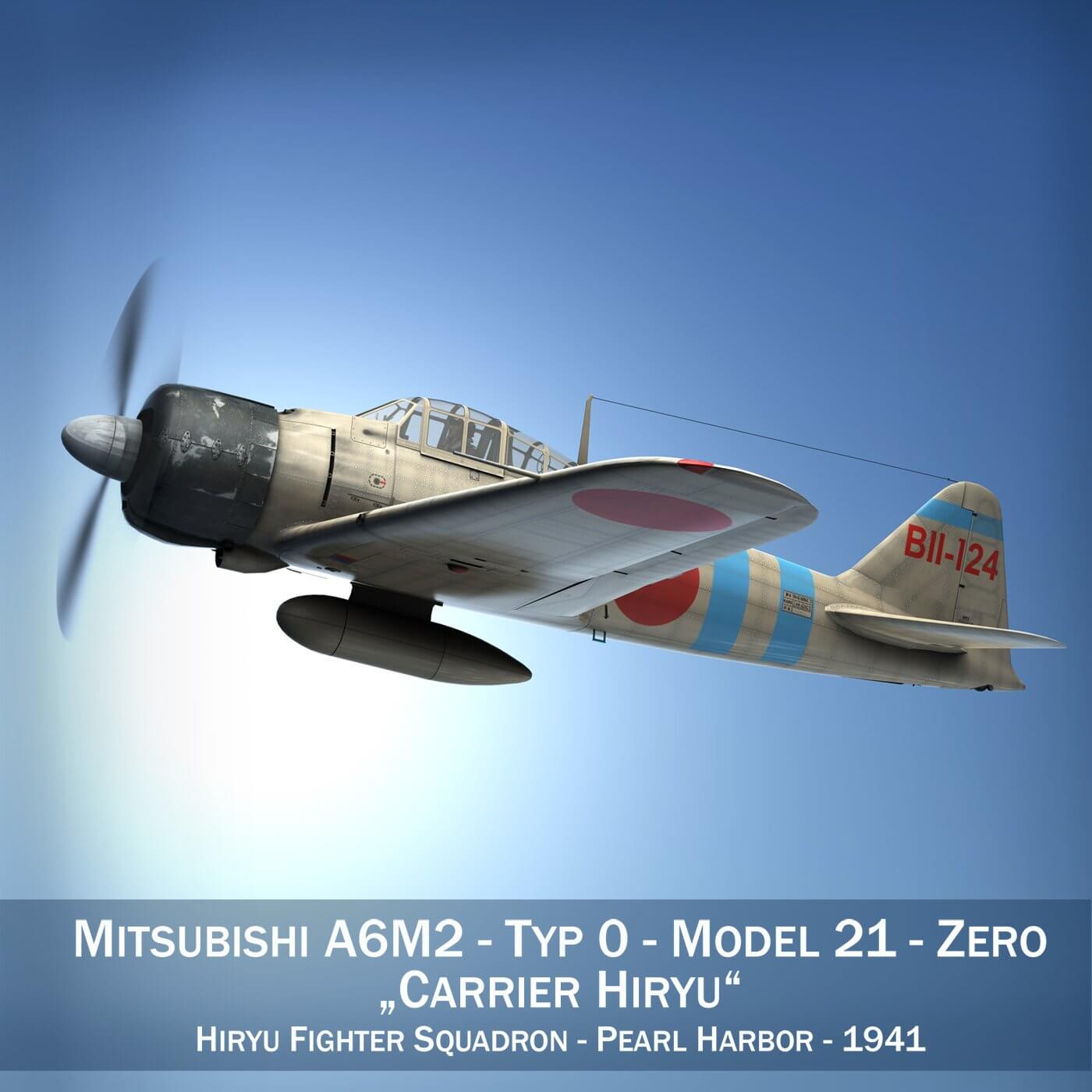 Mitsubishi A6M2 Zero - Carrier Hiryu 3D Model by panaristi