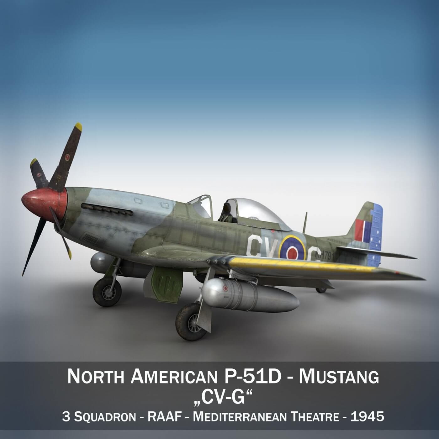 North American P-51D - CV-G Mustang RAAF 3D Model by panaristi