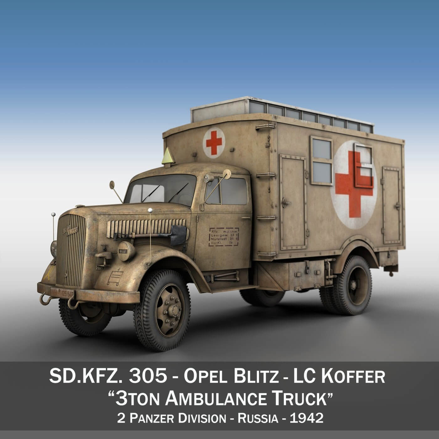 Opel Blitz - 3t Ambulance Truck - 2 PzDiv 3D Model by panaristi