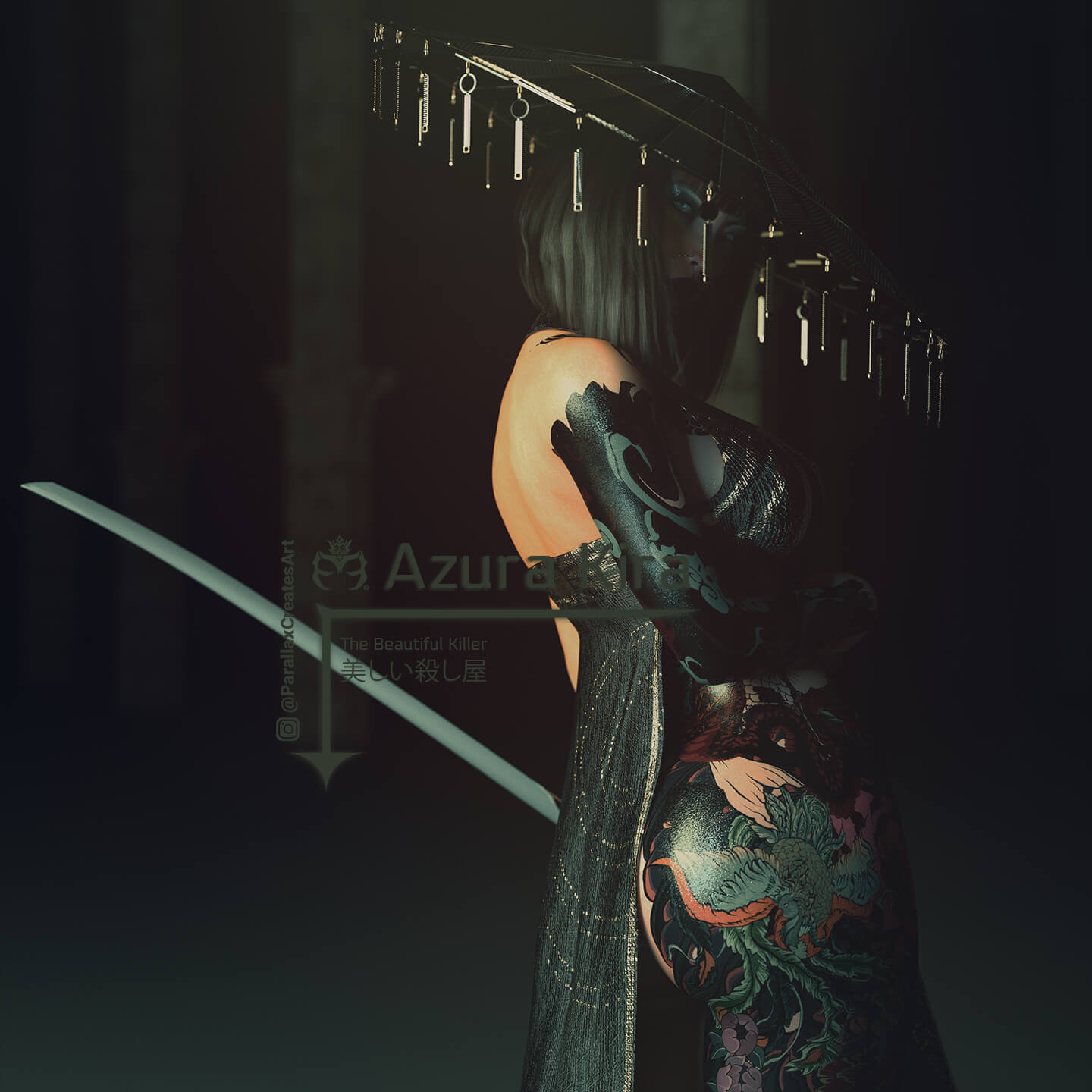 Kira Samurai Hat and dForce Cien Fleur Dress by ParallaxCreates