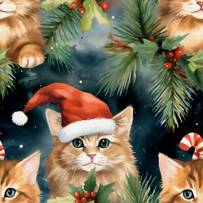 Christmas Cats Watercolor Seamless Pattern - Stock Image by ...