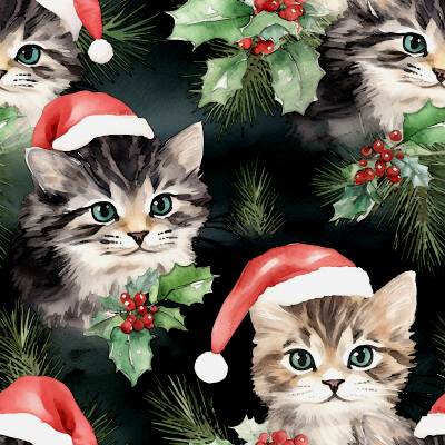 Christmas Cats Watercolor Seamless Pattern - Stock Image by ...