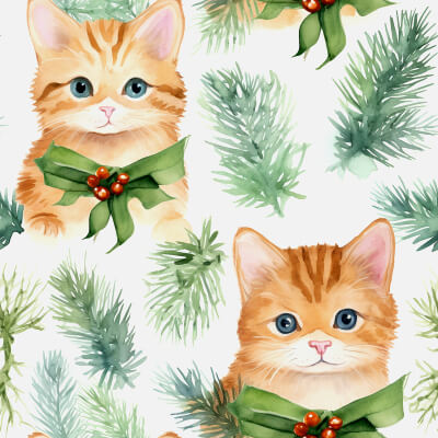 Christmas Cats Watercolor Seamless Pattern - Stock Image by ...