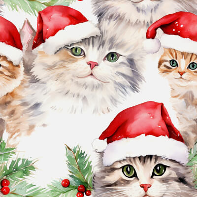 Christmas Cats Watercolor Seamless Pattern - Stock Image by ...