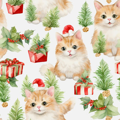 Christmas Cats Watercolor Seamless Pattern - Stock Image by ...