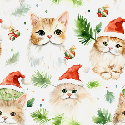 Christmas Cats Watercolor Seamless Pattern - Stock Image by ...