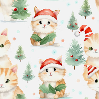 Christmas Cats Watercolor Seamless Pattern - Stock Image by ...