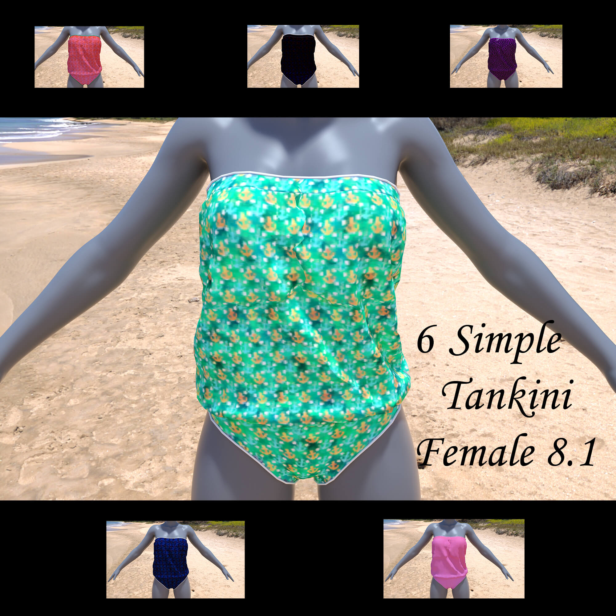 6 Simple Tankini Genesis 8.1 - Daz Content by paulawbs