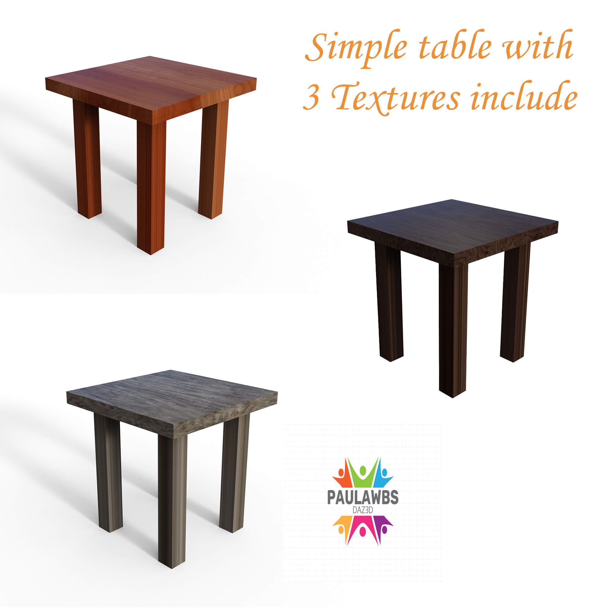 Little Table With 3 Textures - Free 3D Model by paulawbs