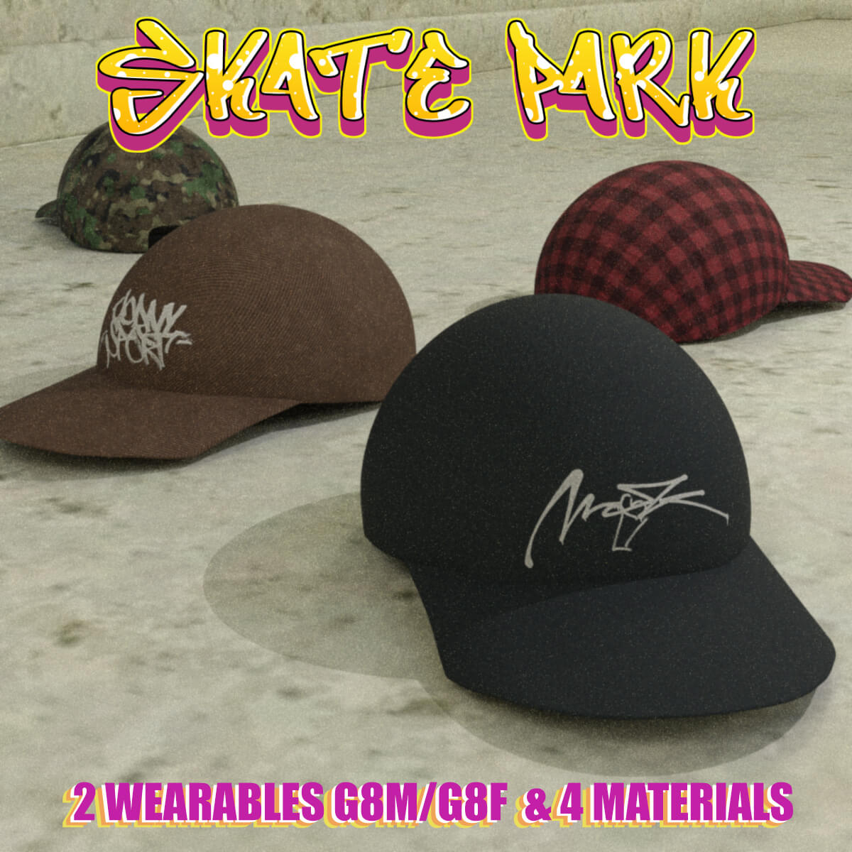 Skater Caps for Genesis 8 - Free Daz Content by Pawngame