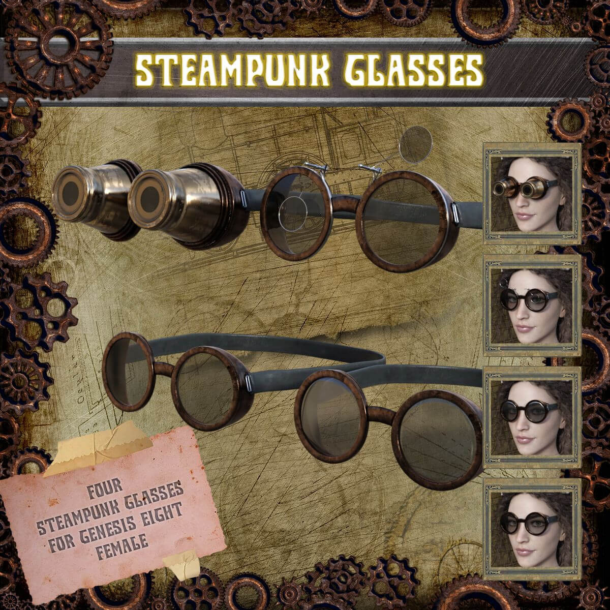 Steampunk Glasses for G8F - Daz Content by Pawngame