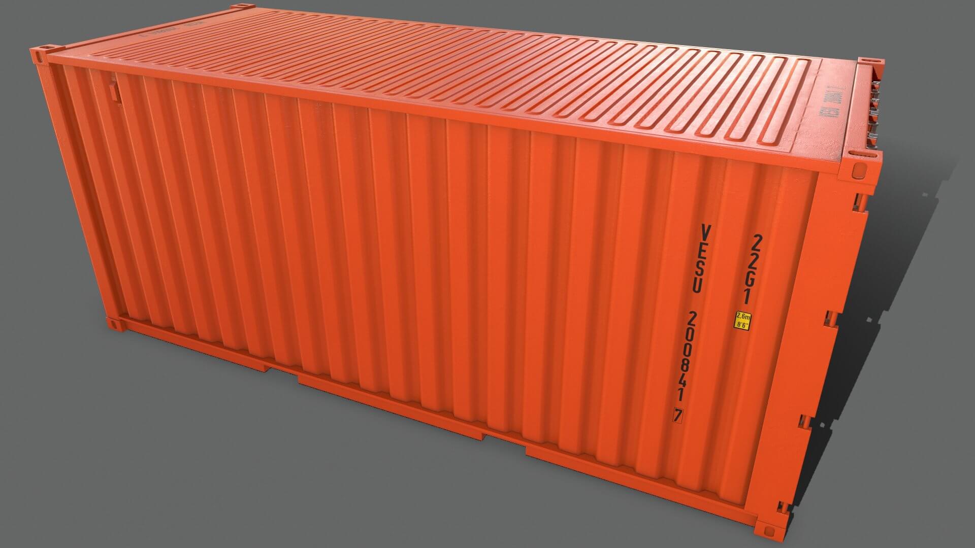 20 Ft Shipping Cargo Container Version 2 - Orange 3D Model by PBR Cool