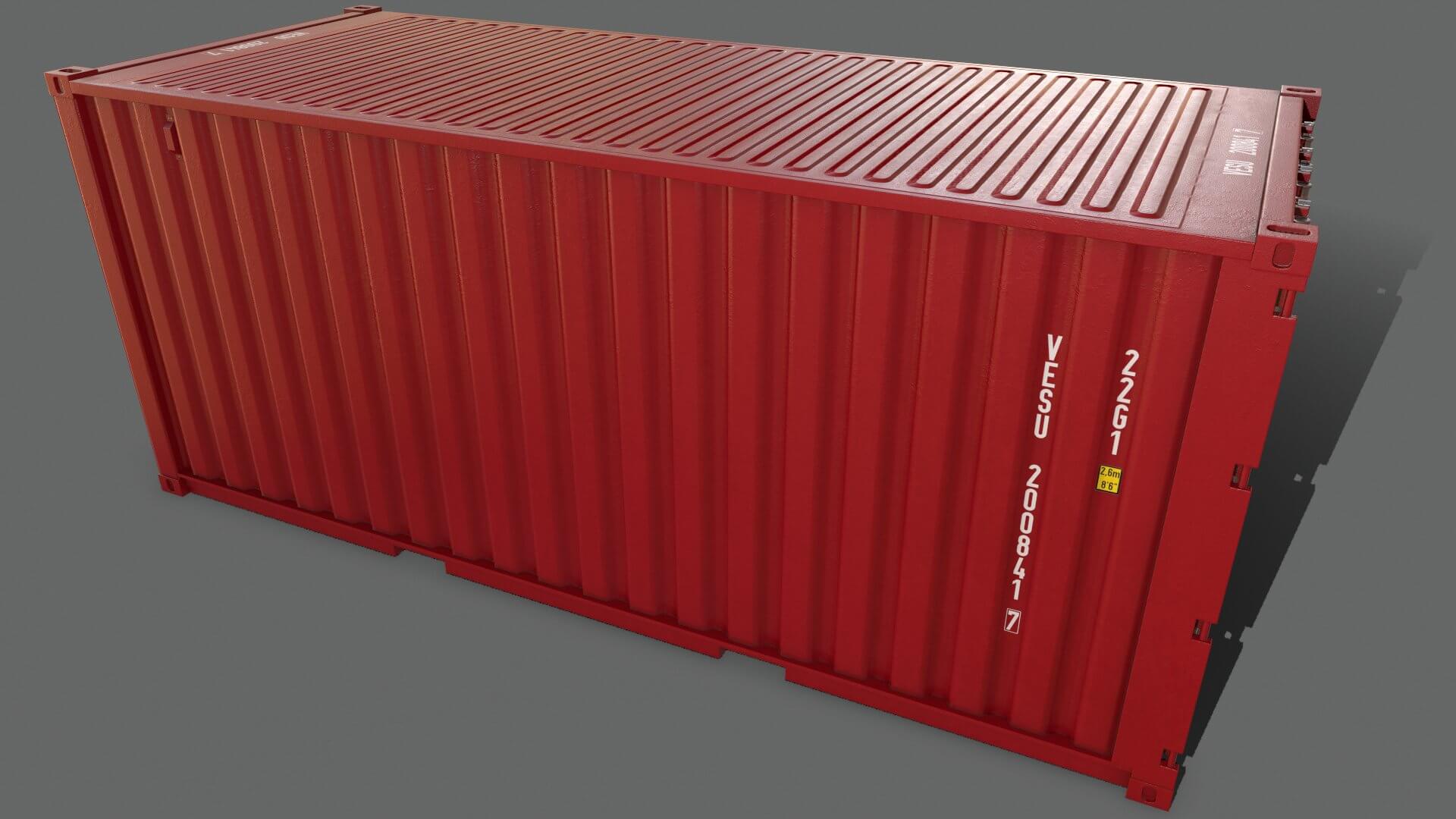 20 Ft Shipping Cargo Container Version 2 - Red 3D Model by PBR Cool