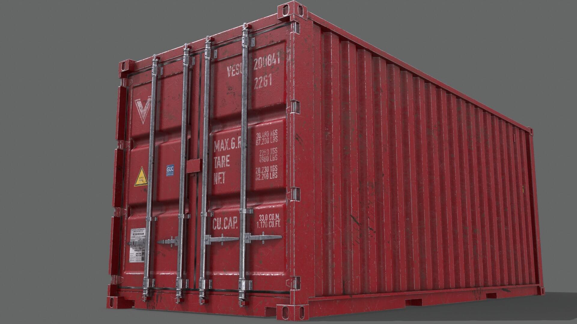 20 Ft Shipping Cargo Container Version 2 - Red 3D Model by PBR Cool
