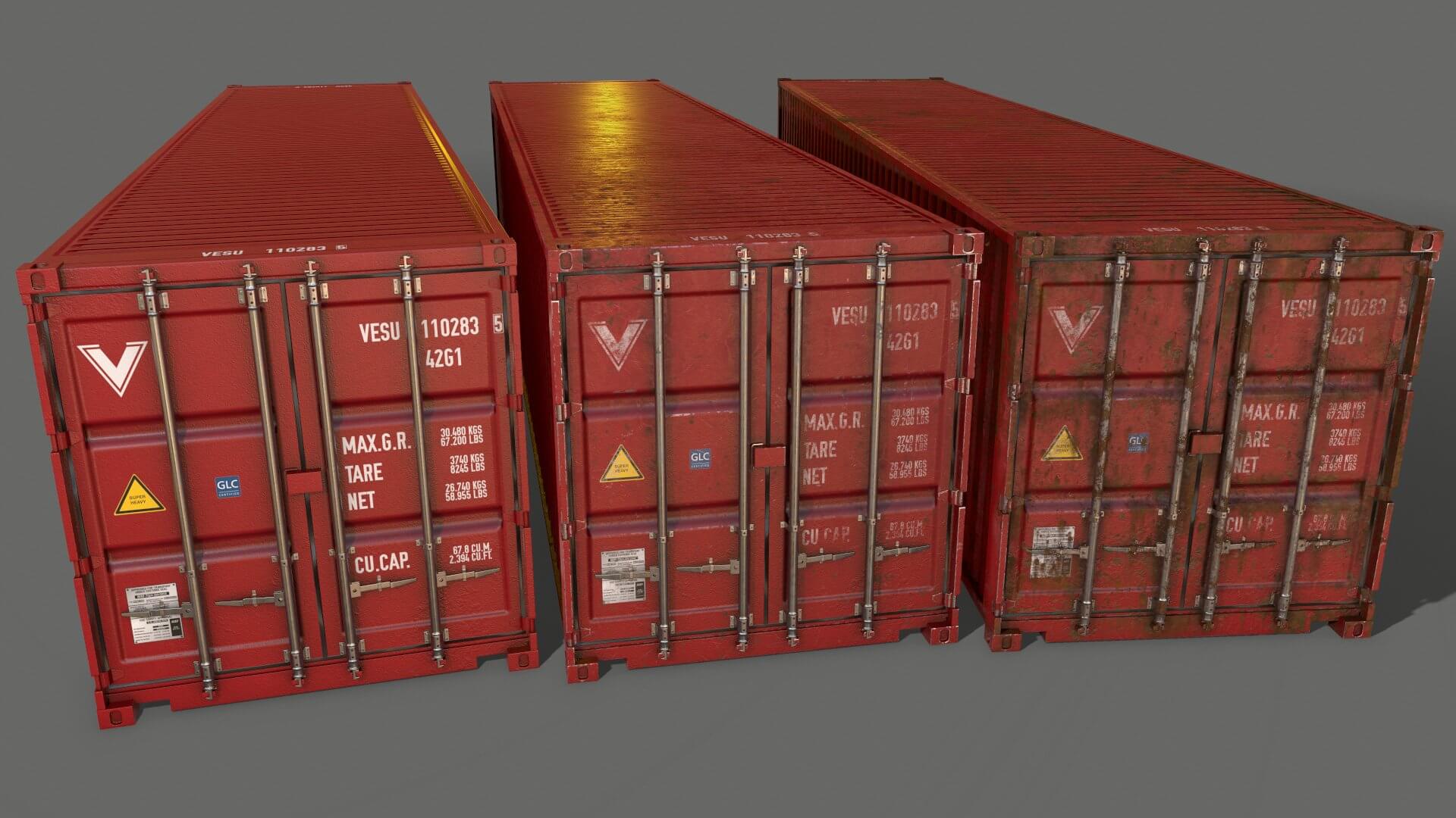 40 Ft Shipping Cargo Container - Red 3D Model by PBR Cool