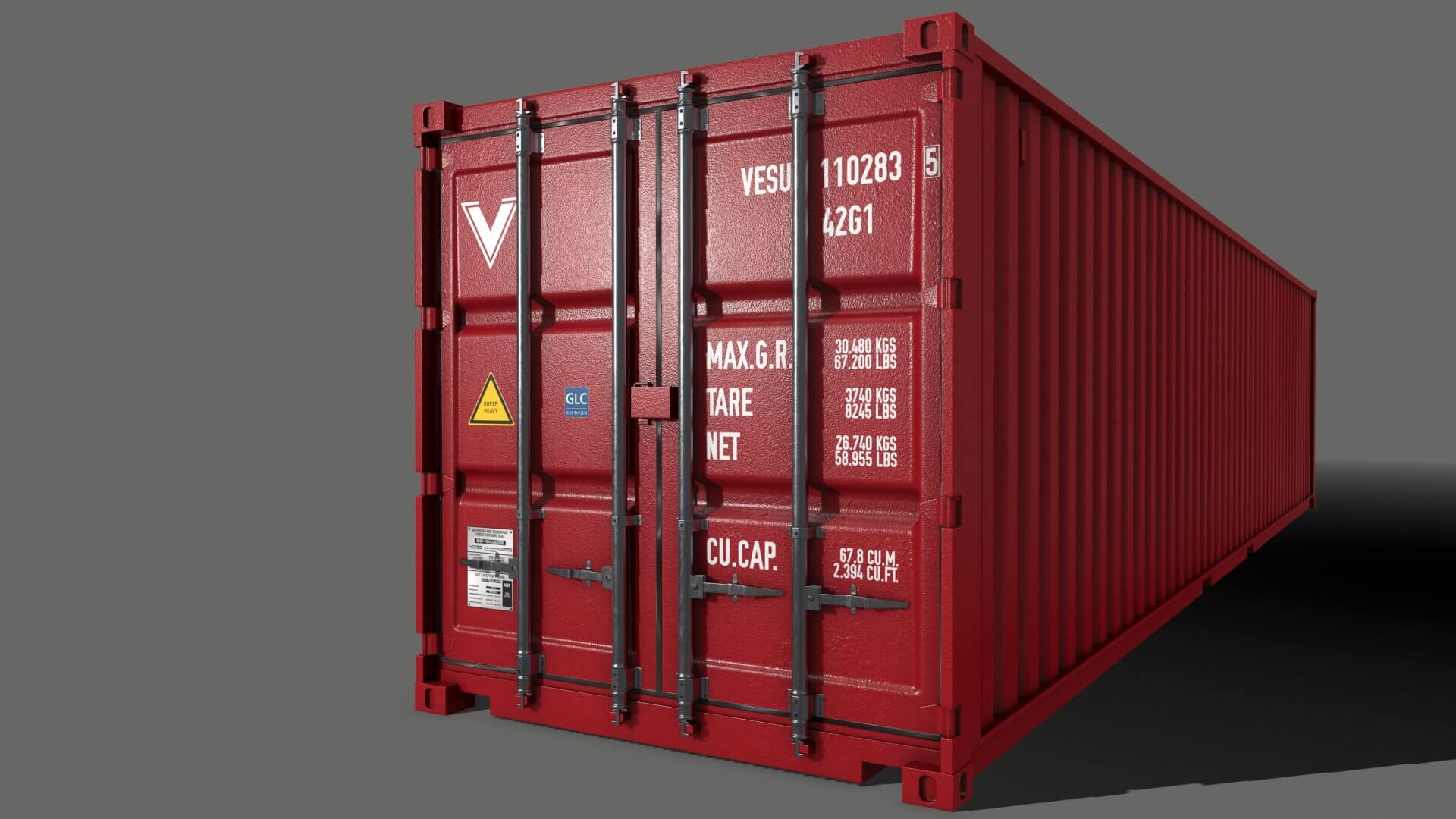 40 Ft Shipping Cargo Container - Red 3D Model by PBR Cool
