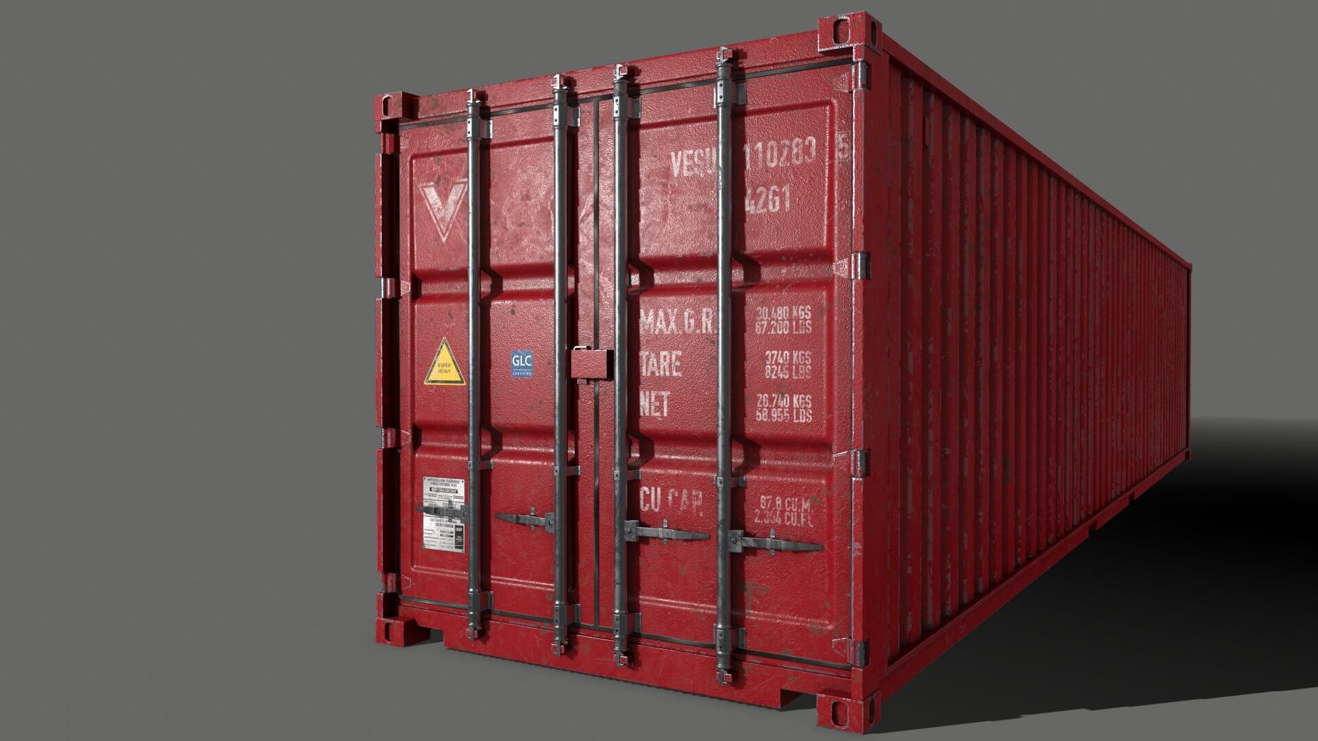 40 Ft Shipping Cargo Container - Red 3D Model by PBR Cool