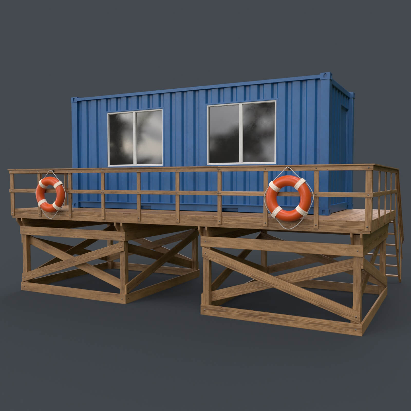 Outdoor Beach Lifeguard Container Office 3D Render by PBR Cool