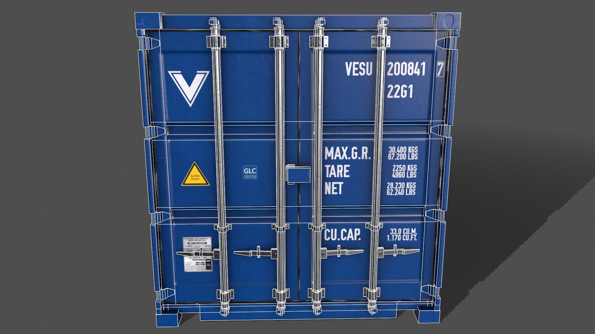 20 Ft Shipping Cargo Container Version 1 - Blue 3D Model by PBR Cool