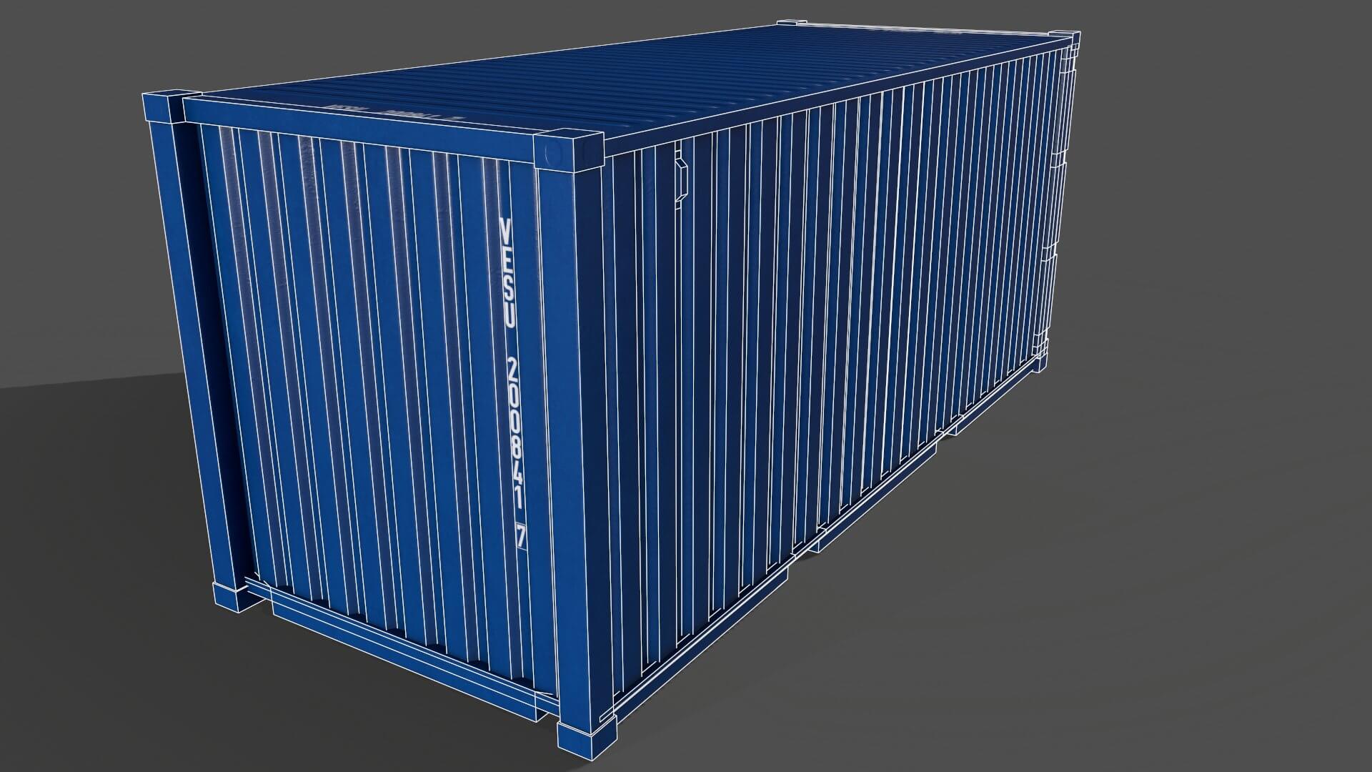 20 Ft Shipping Cargo Container Version 1 - Blue 3D Model by PBR Cool
