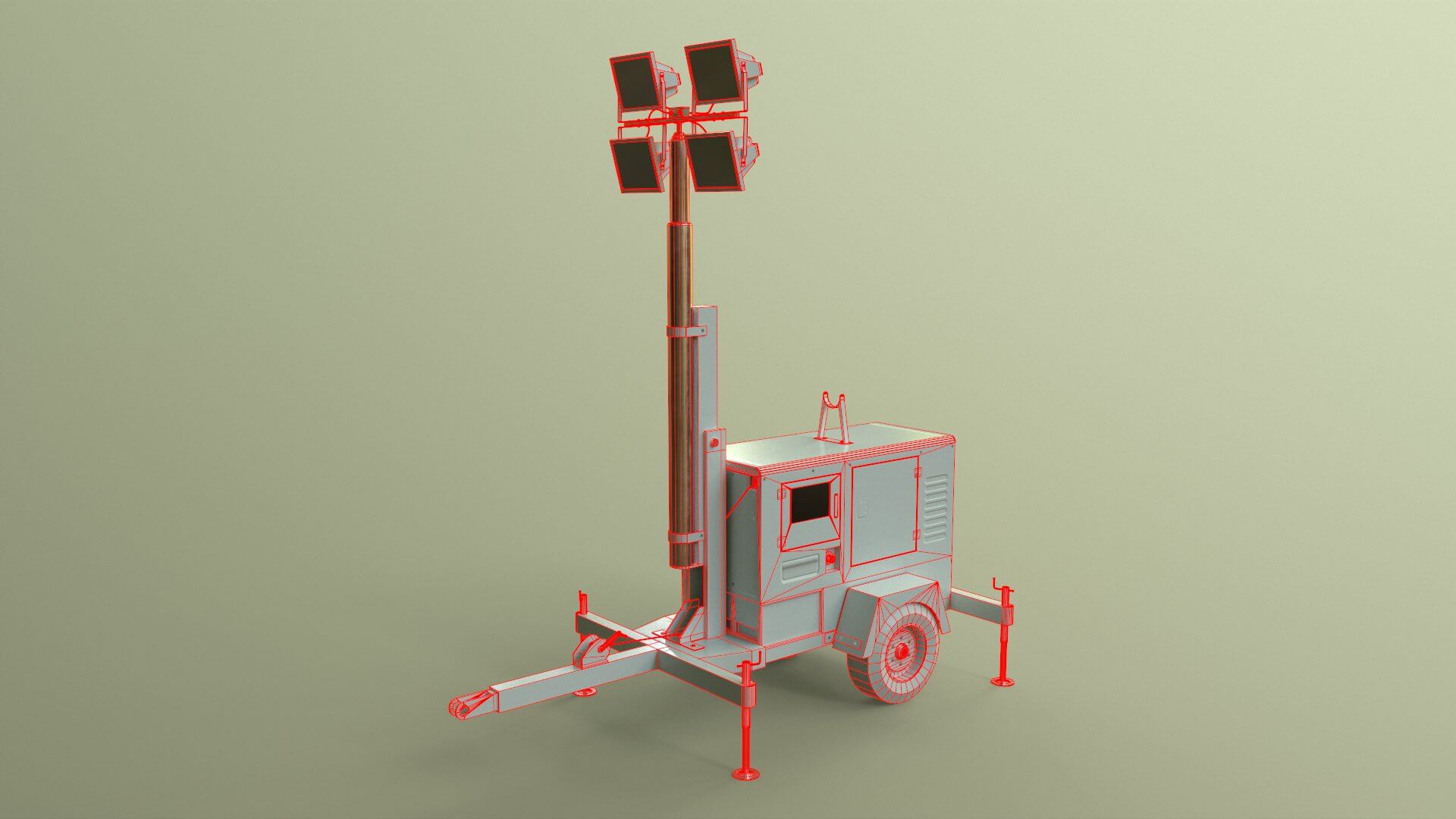 Mobile Light Tower Generator A - Green Light 3D Model by PBR Cool