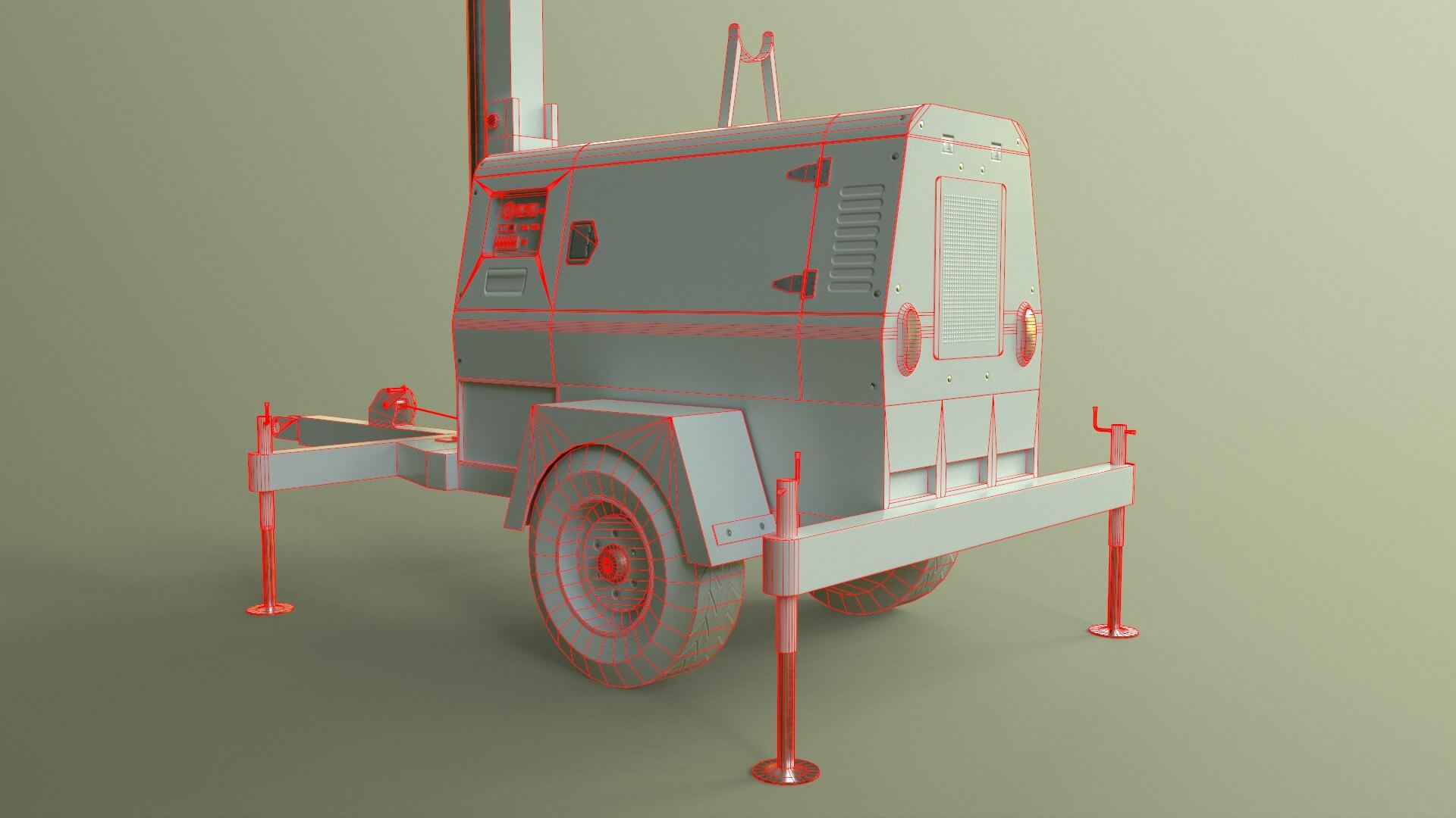 Mobile Light Tower Generator B - Red Dark 3D Model by PBR Cool