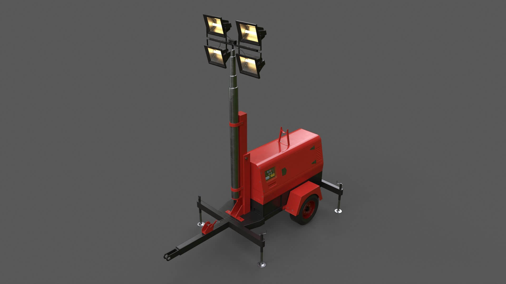 Mobile Light Tower Generator B - Red 3D Model by PBR Cool