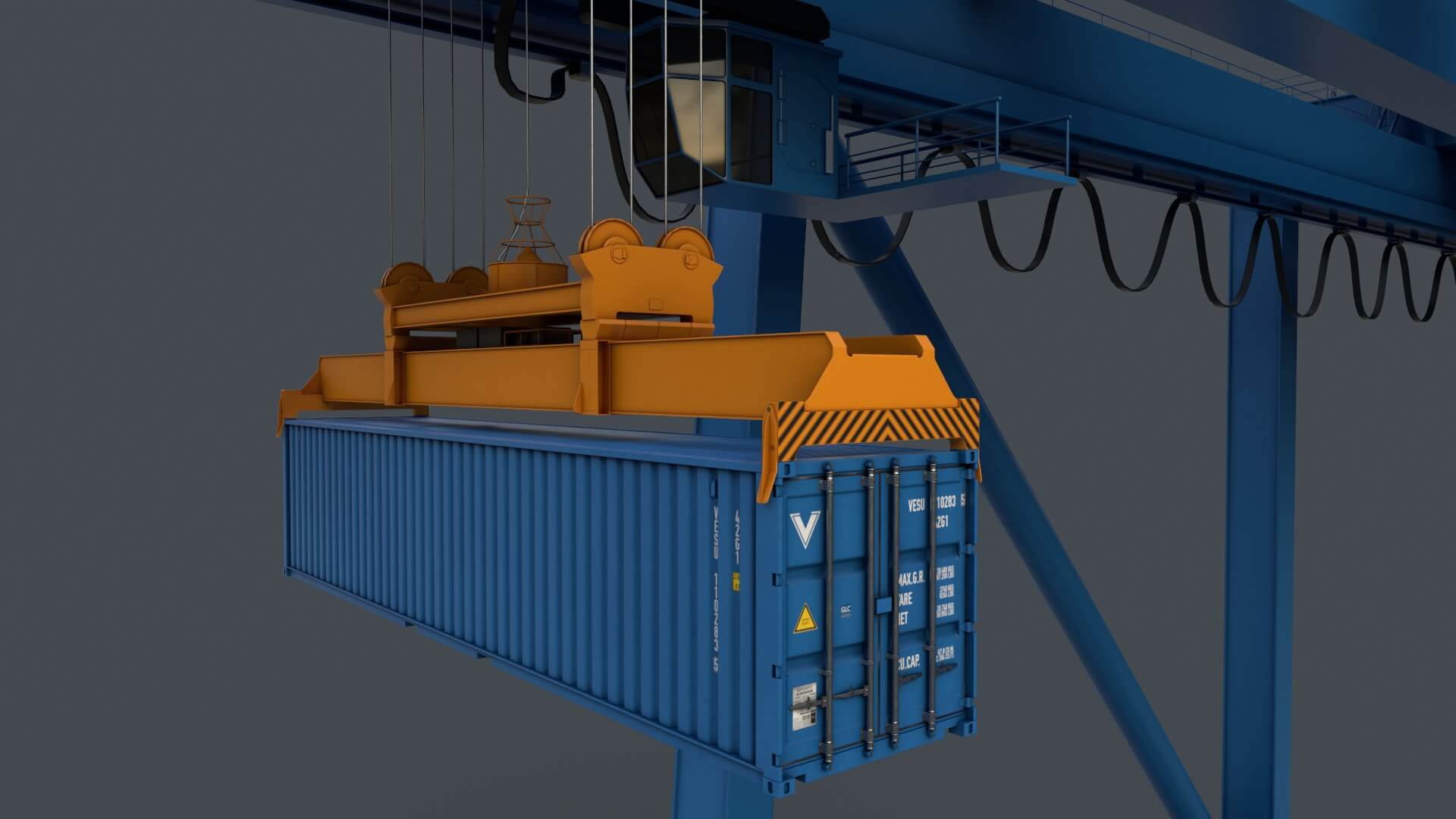 Quayside Container Crane V2 - Blue Light 3D Model by PBR Cool
