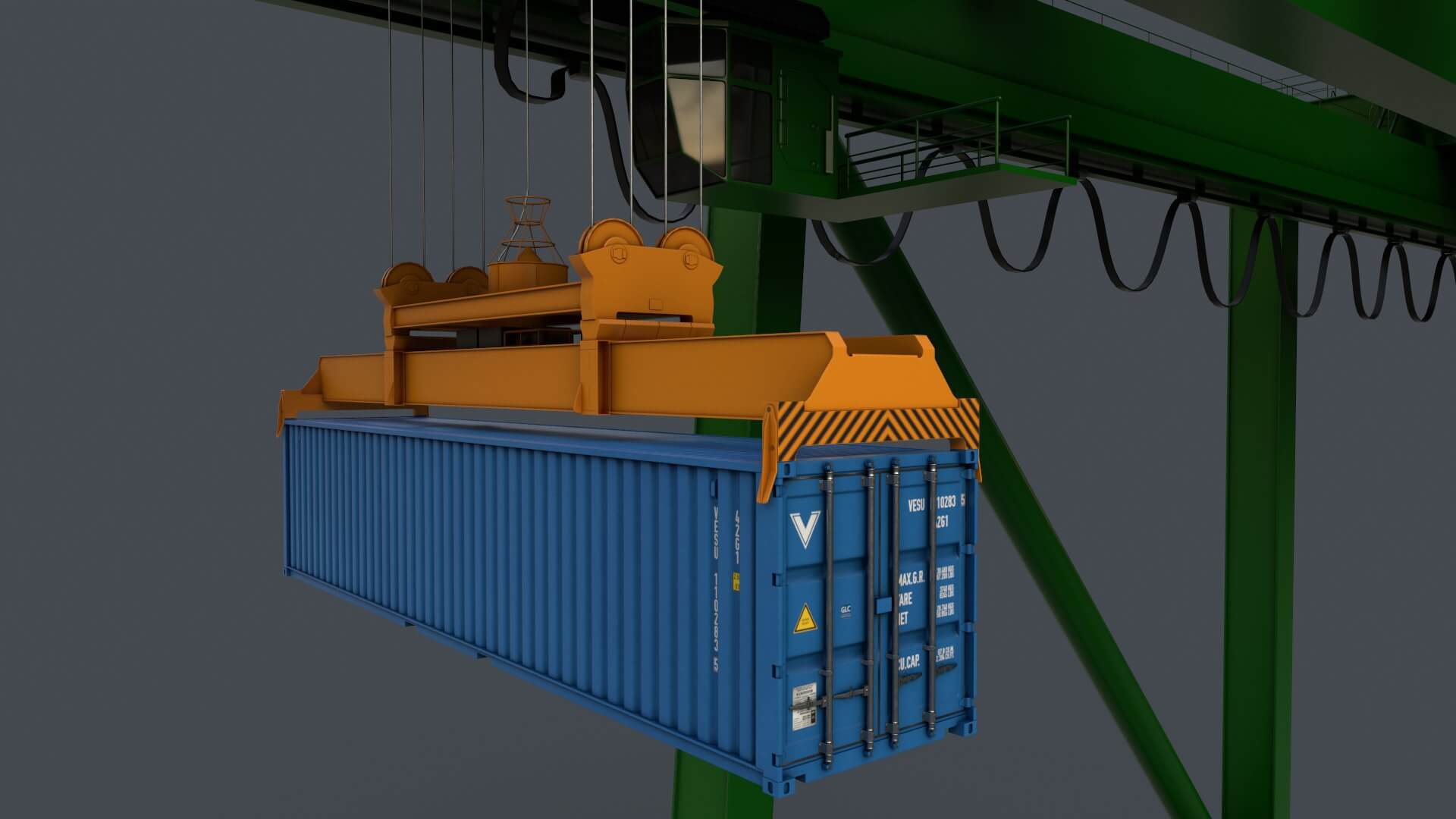 Quayside Container Crane V2 - Green 3D Model by PBR Cool