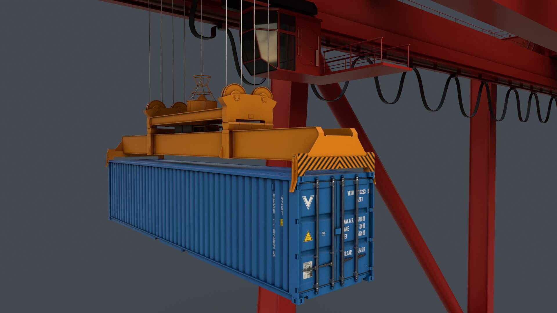 Quayside Container Crane V2 - Red 3D Model by PBR Cool