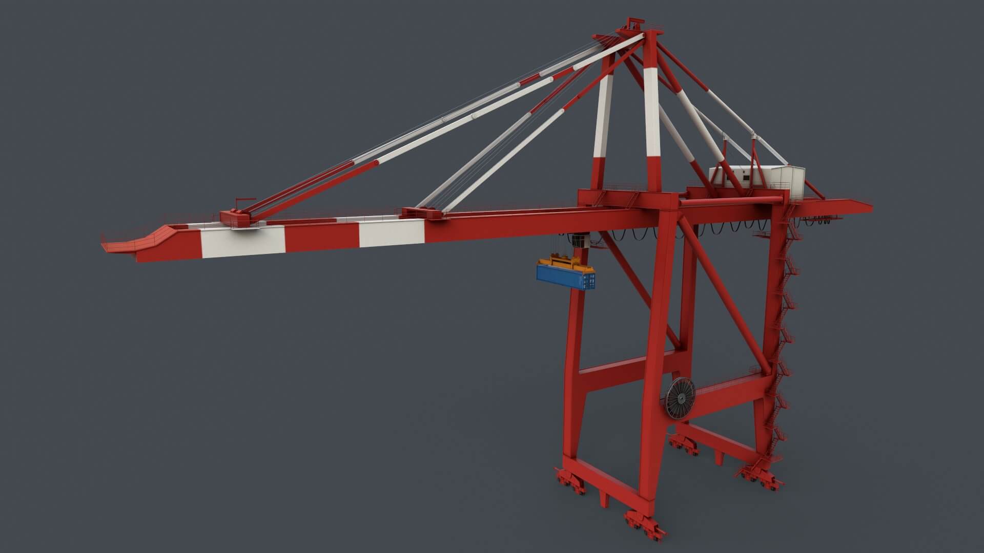 Quayside Container Crane V2 - Red 3D Model by PBR Cool