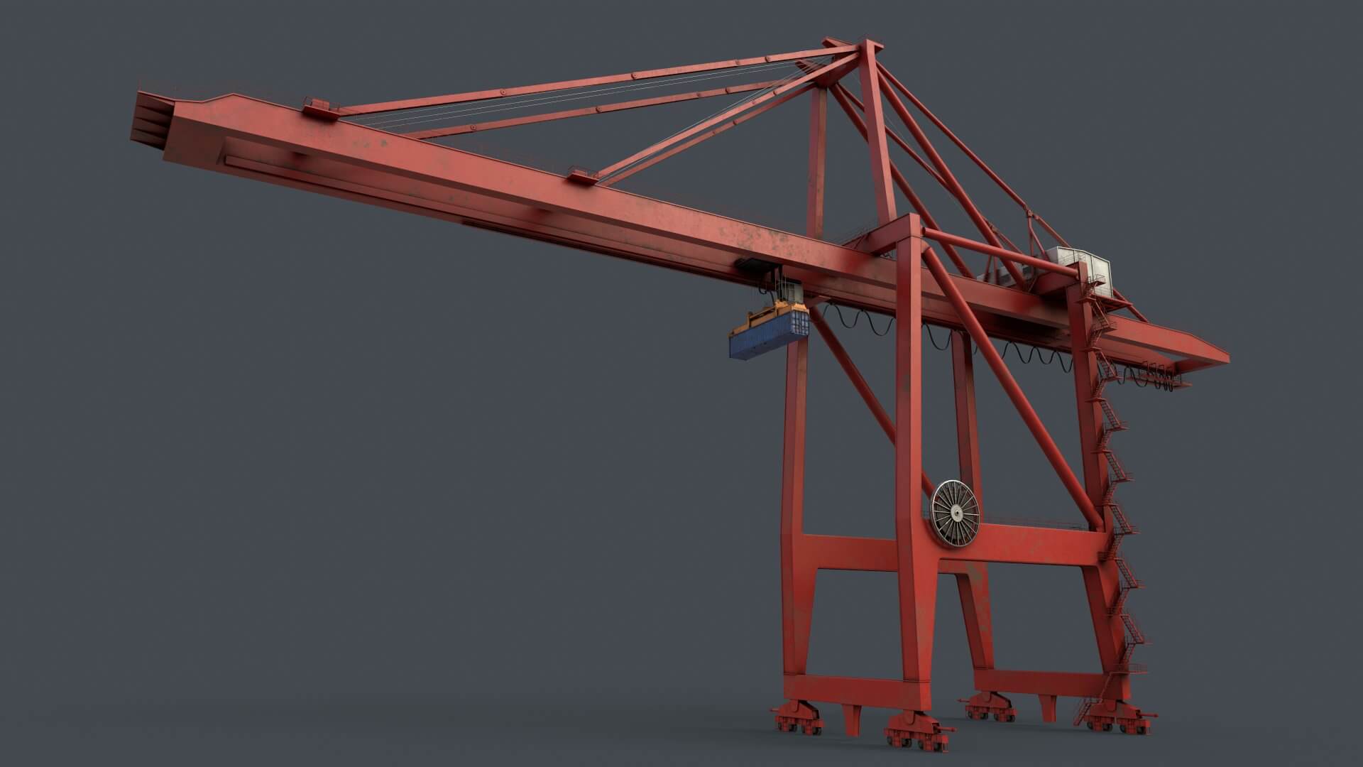 Quayside Container Crane V2 - Red 3D Model by PBR Cool