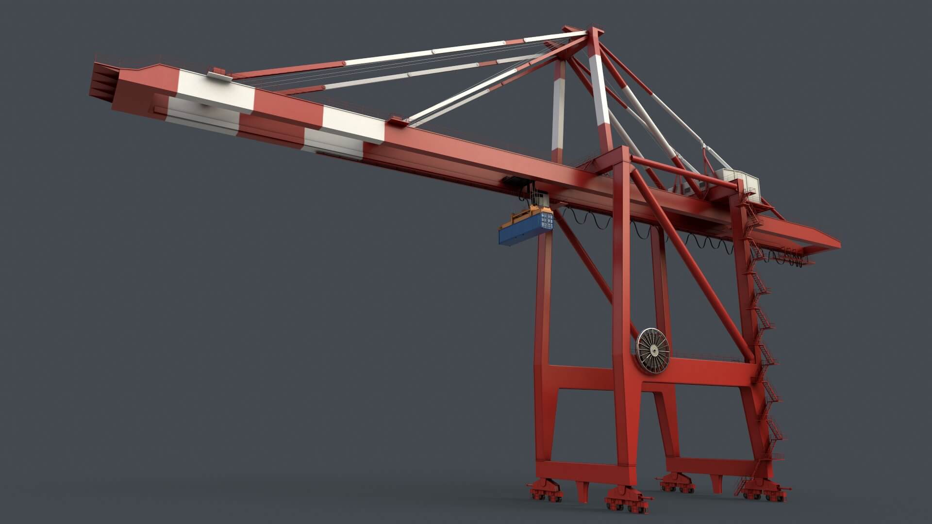 Quayside Container Crane V2 - Red 3D Model by PBR Cool