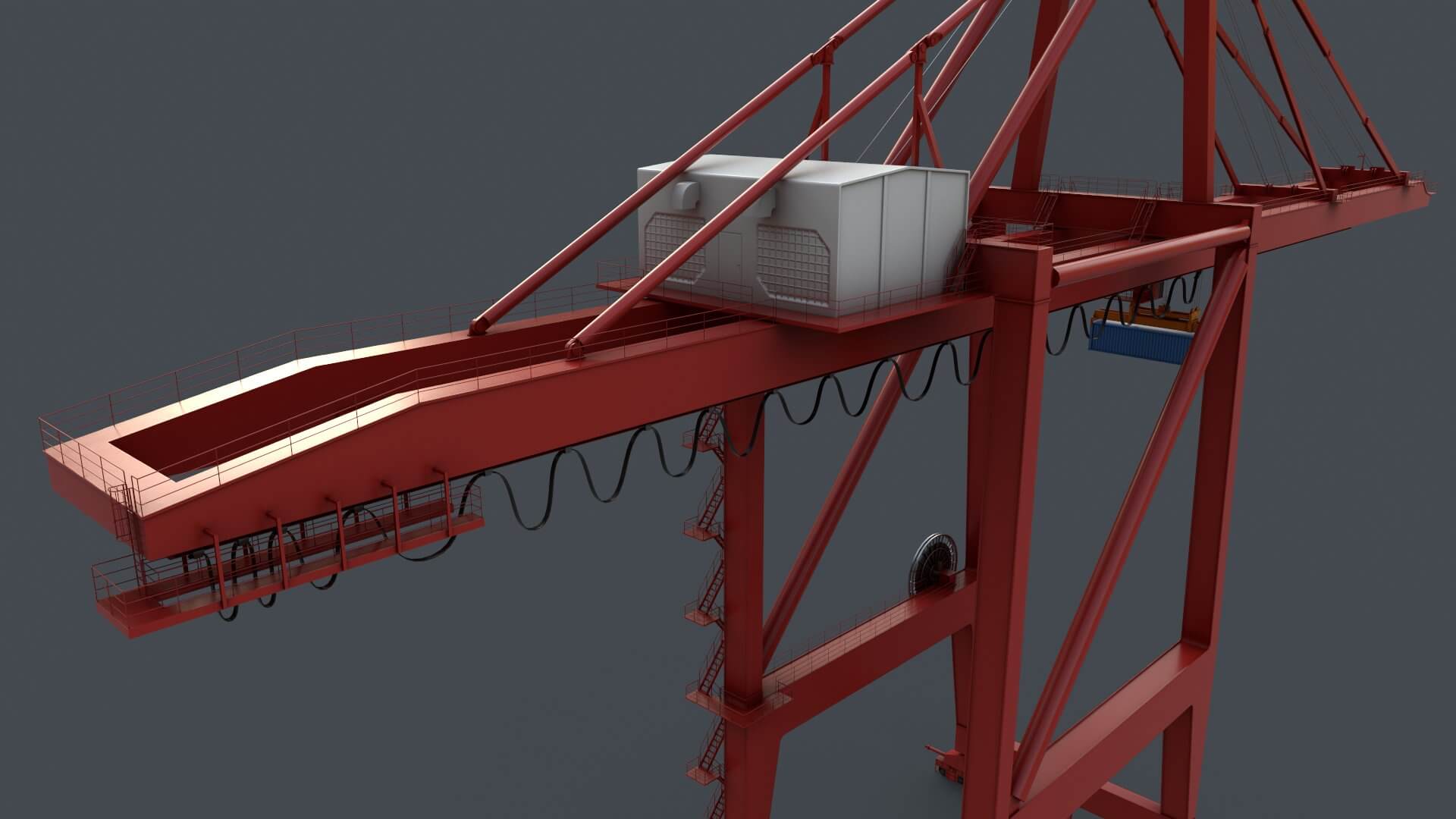 Quayside Container Crane V2 - Red 3D Model by PBR Cool