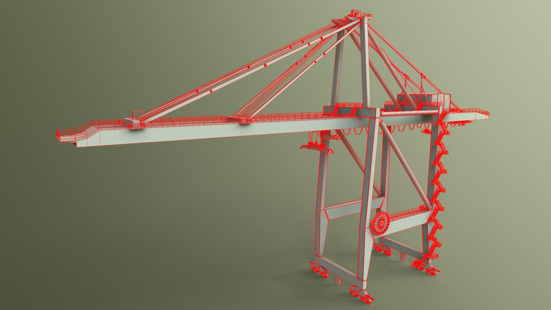 Quayside Container Crane V2 - Red 3D Model by PBR Cool