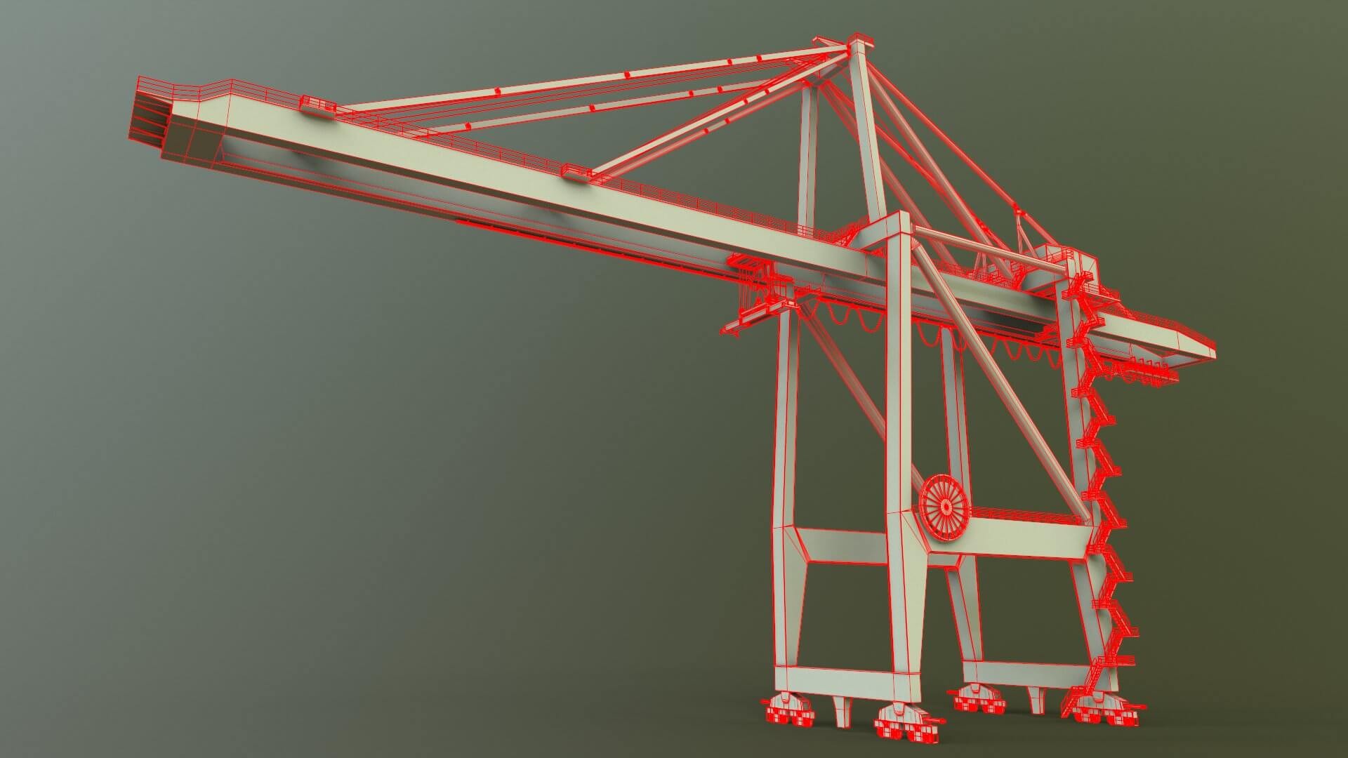 Quayside Container Crane V2 - Red 3D Model by PBR Cool