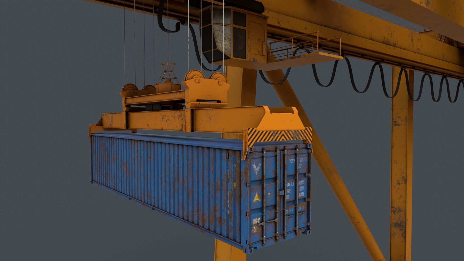 Quayside Container Crane V2 - Yellow Dark 3D Model by PBR Cool