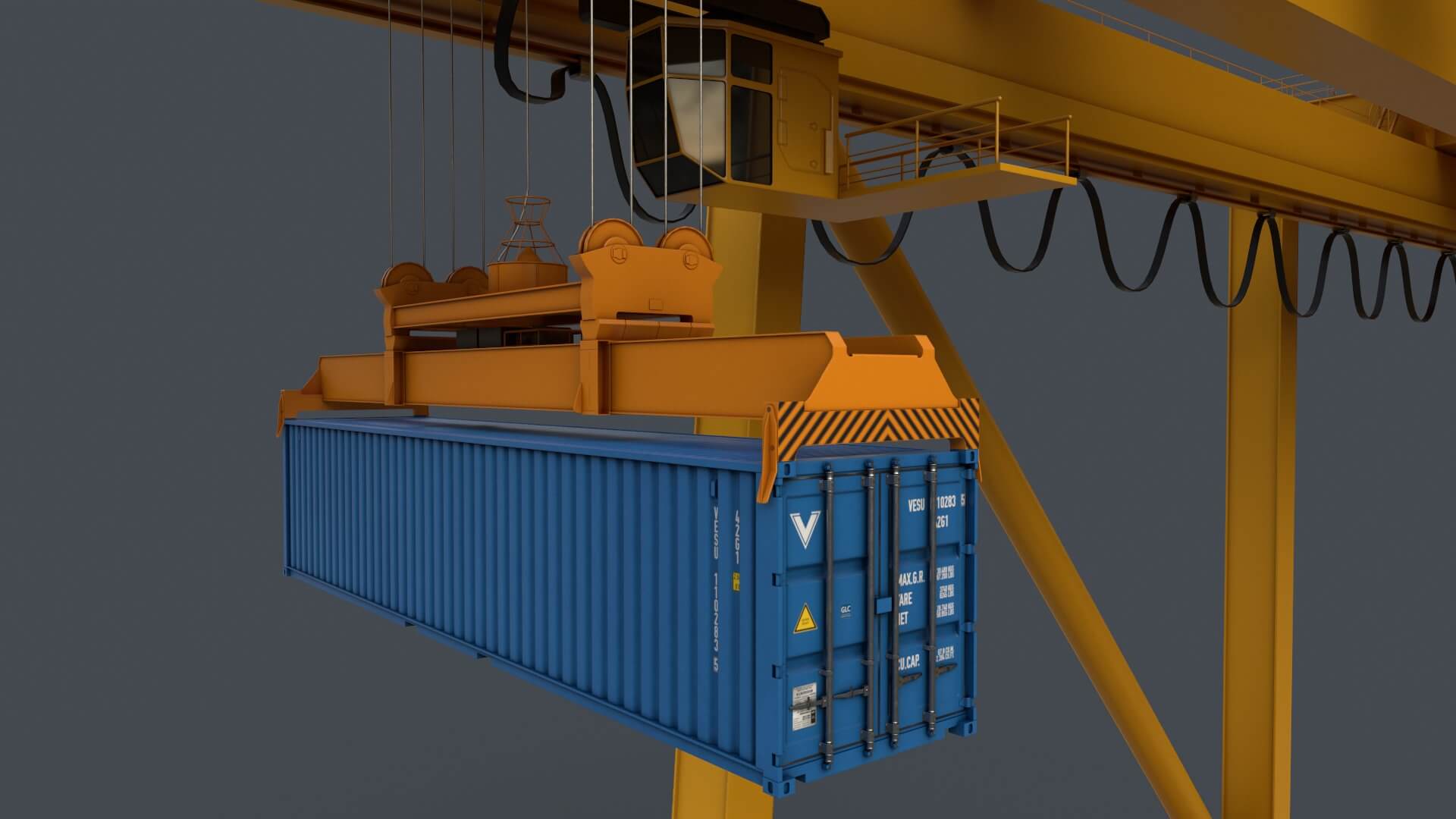 Quayside Container Crane V2 - Yellow 3D Model by PBR Cool