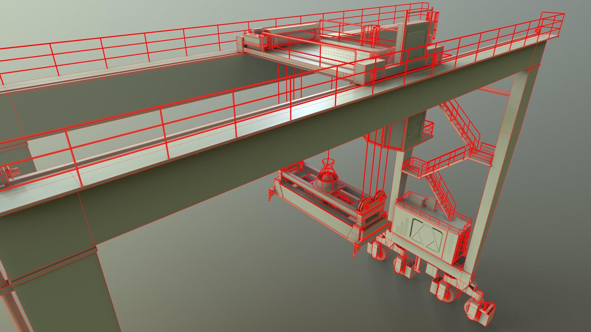 Rubber Tyred Gantry Crane RTG V1 - Red 3D Model by PBR Cool