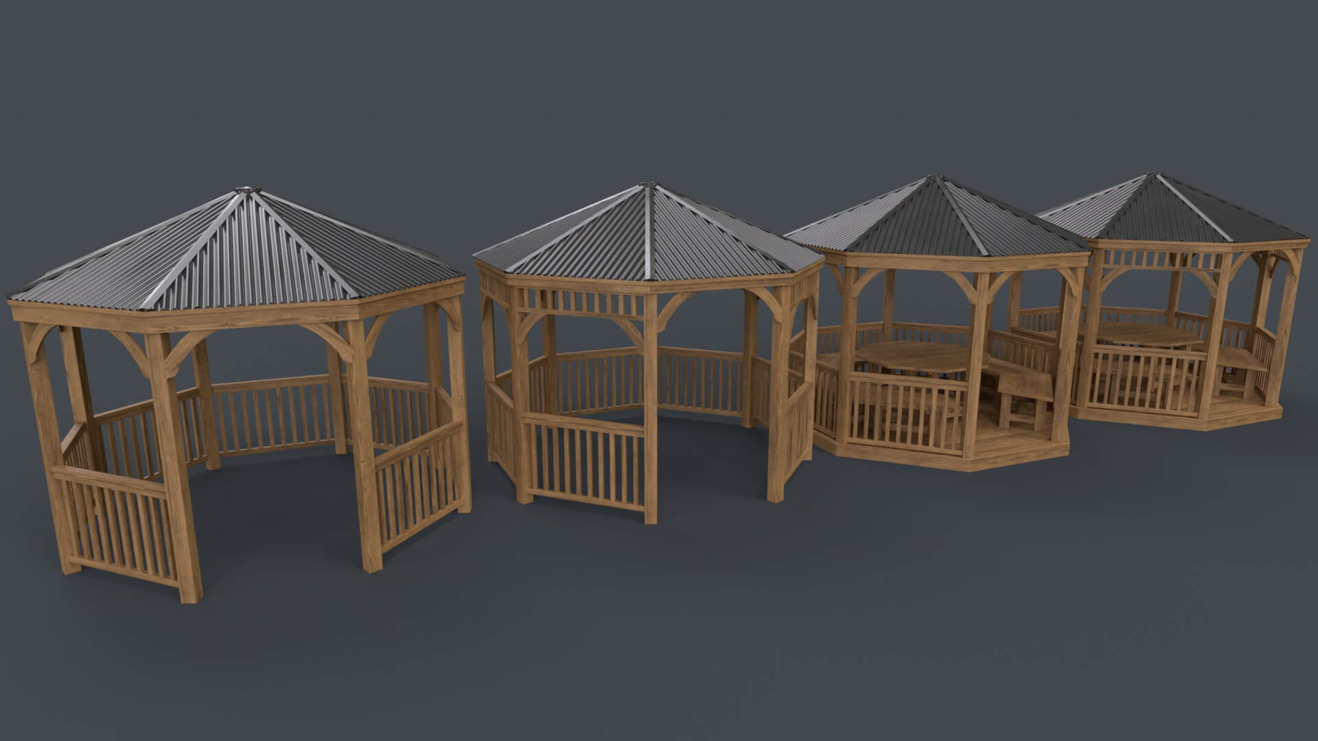 Wooden Pergola Gazebo E2 - 3D Model by PBR Cool