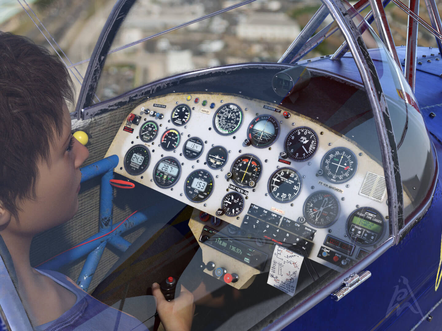 Pitts Special Stunt Plane 3D Render, Digital Art by Petege