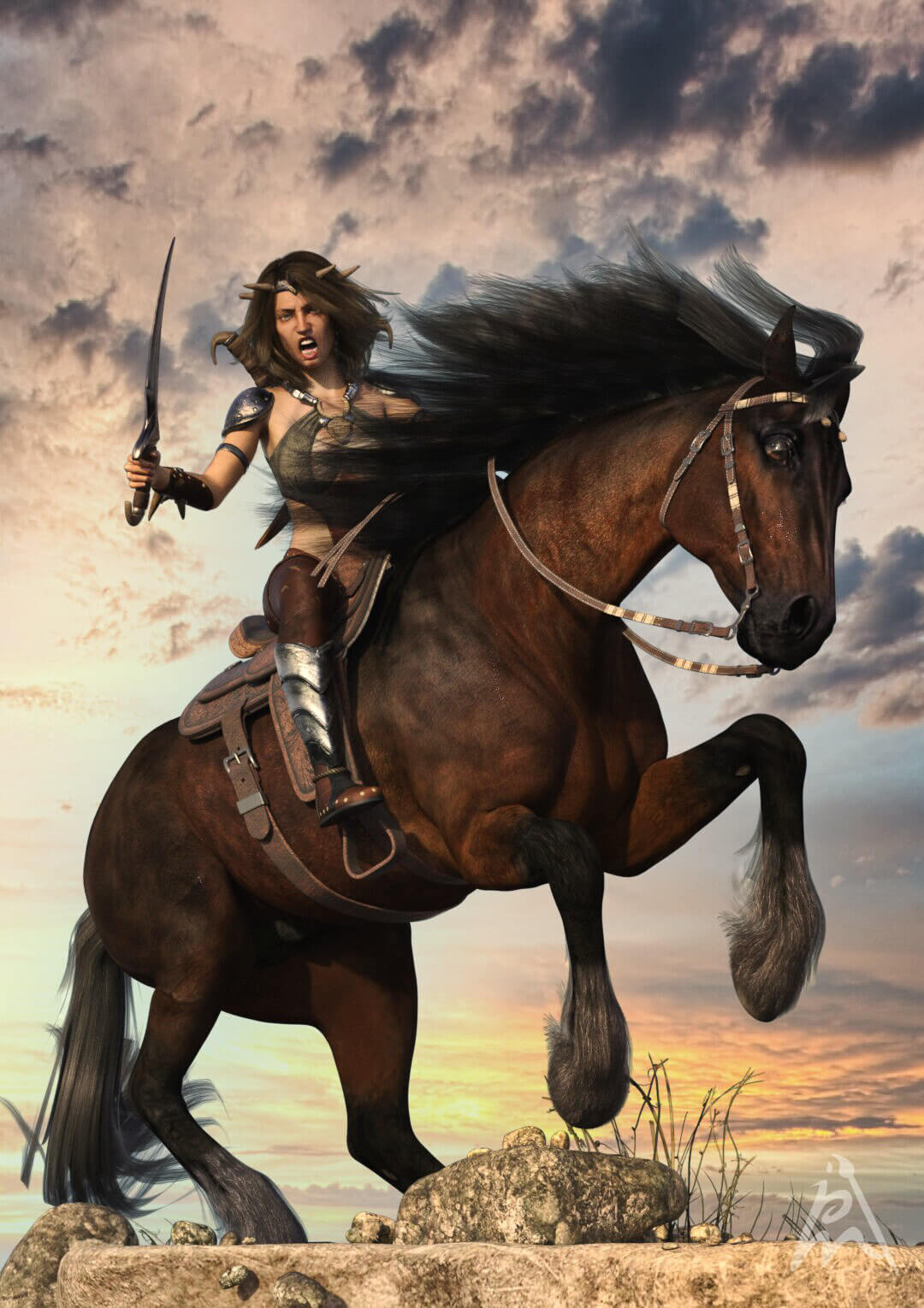 Warrior Queen 3D Render, Digital Art by Petege