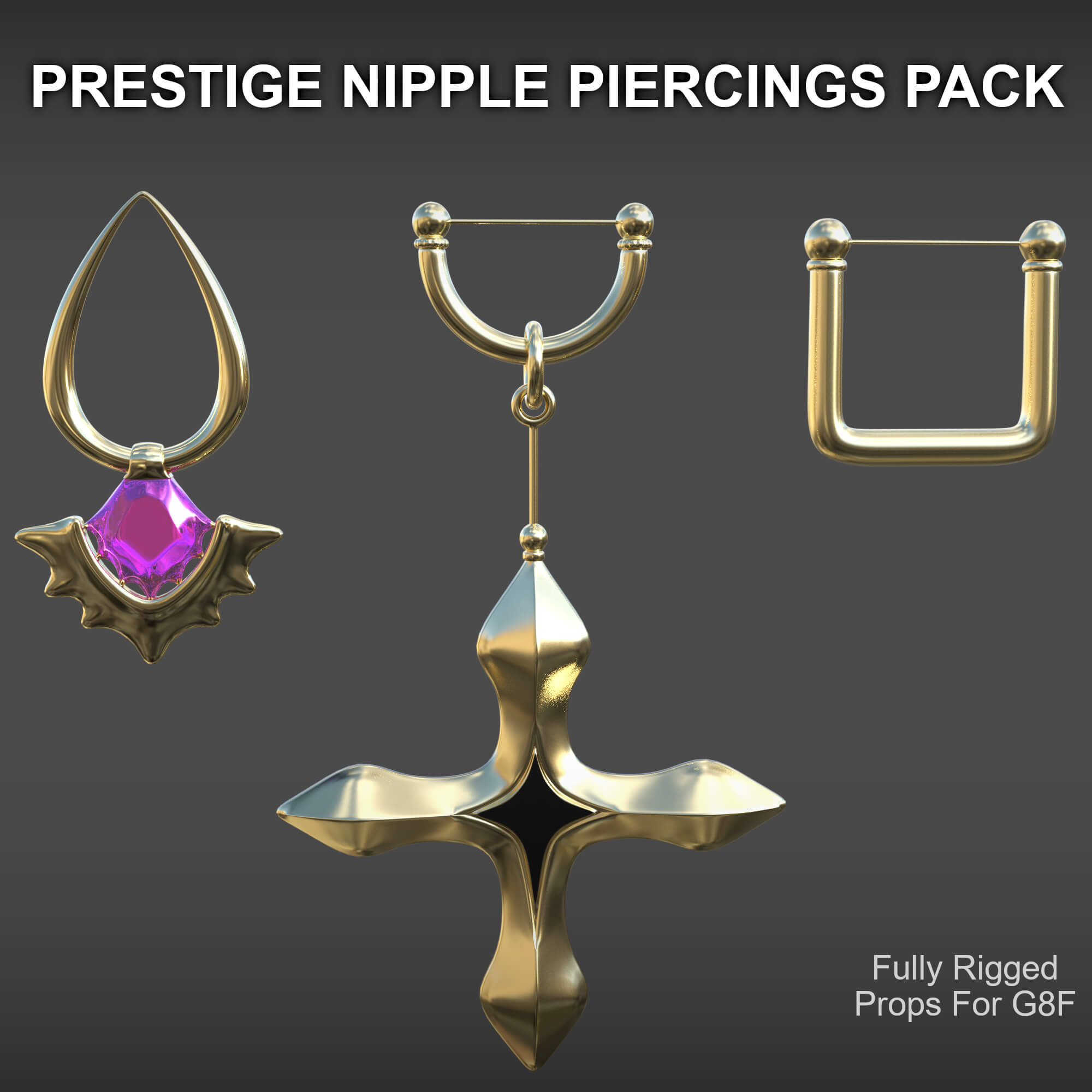 Prestige Nipple Piercings Pack for Genesis 8 Females - Daz Content by PH3Dee