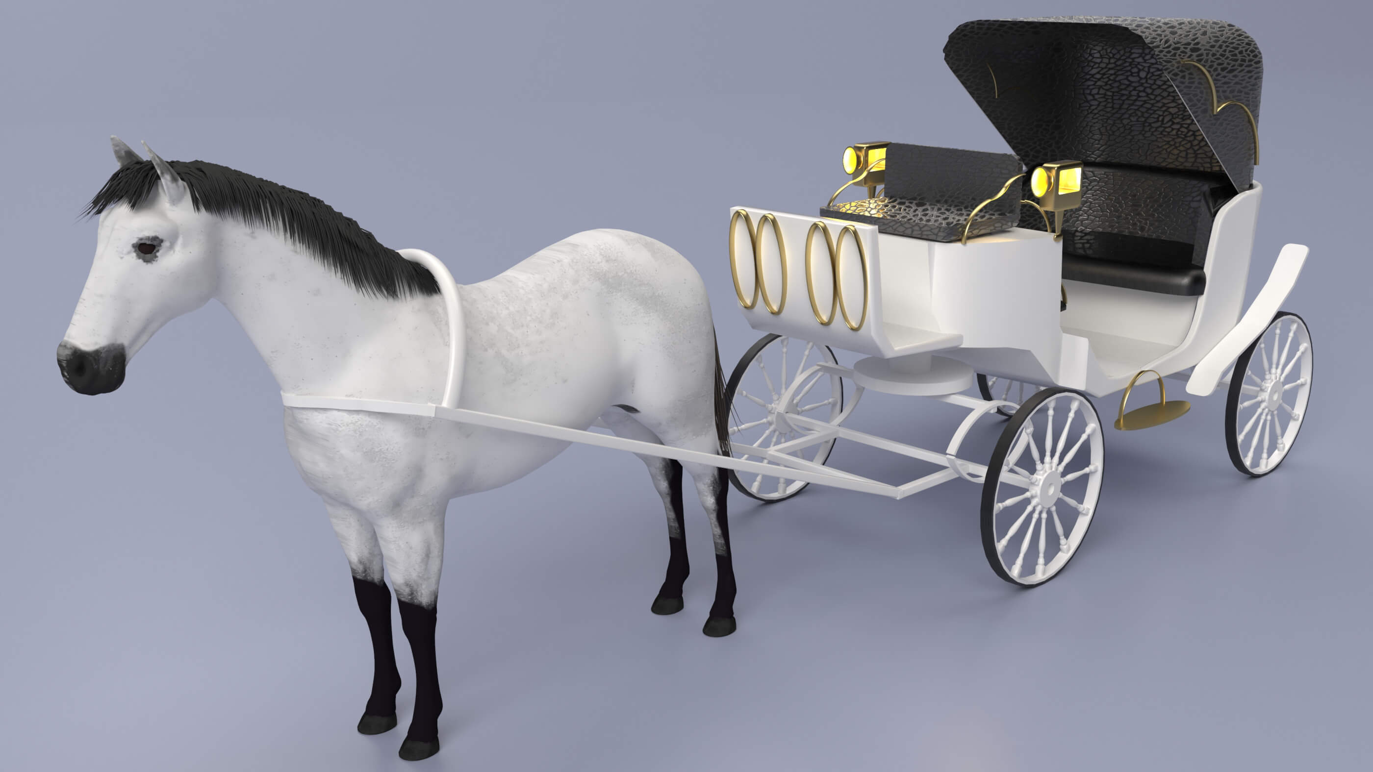 White Horse Coach 4K - 3D Model by Pictorer