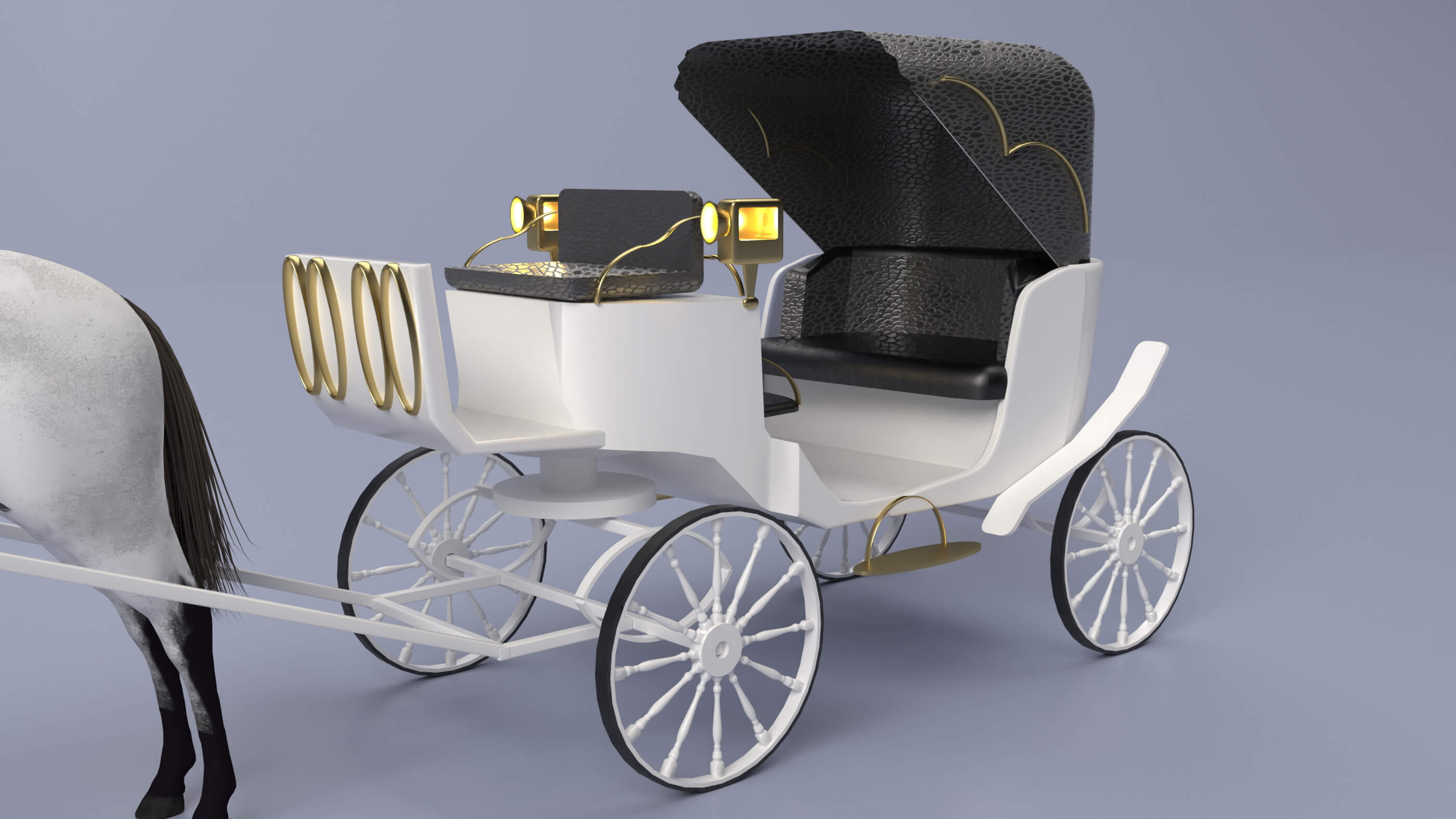 White Horse Coach 4K - 3D Model by Pictorer