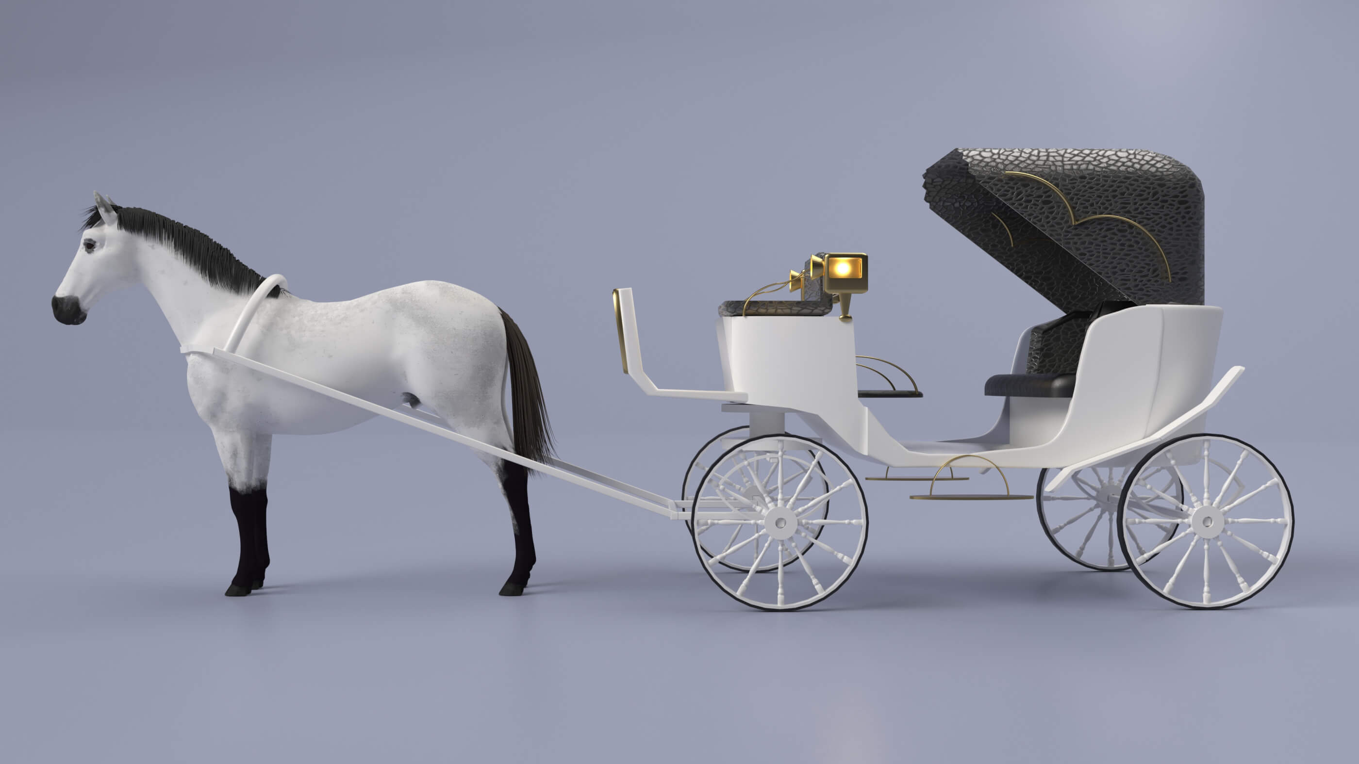 White Horse Coach 4K - 3D Model by Pictorer